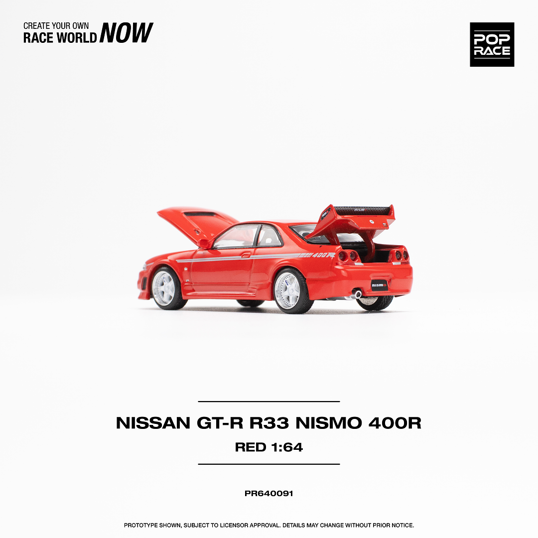 1:64 Pop Race Nissan Skyline GT-R R33 Nismo 400R Red PR64-91 Diecast ...