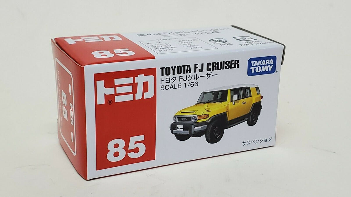 Tomica 85 Toyota FJ Cruiser XJ10 SUV Yellow. Scale is 1:66. – hiltawaytoyhk